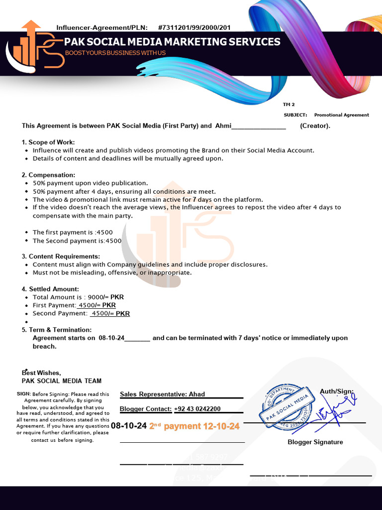 Ahmi Agreement | PDF