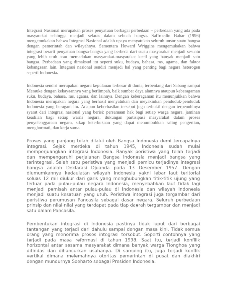 Integrasi Nasional merupakan proses penyatuan berbagai perbedaan | PDF