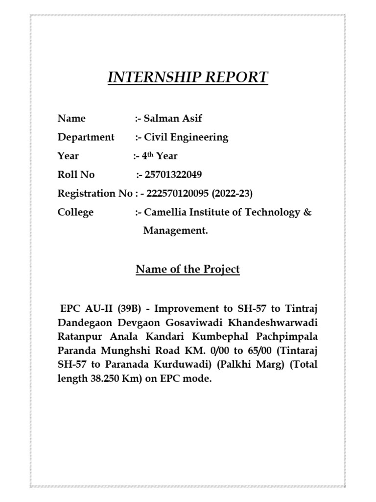 Internship Report | PDF | Concrete | Road
