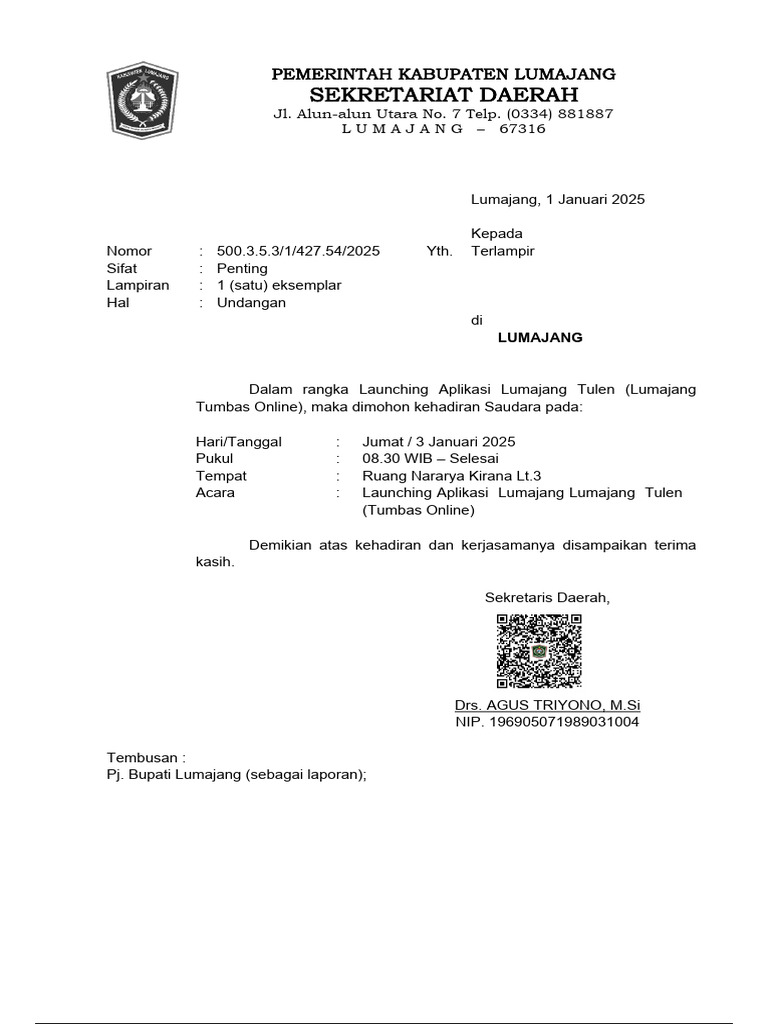 Undangan Launching Aplikasi Lumajang Tulen | PDF