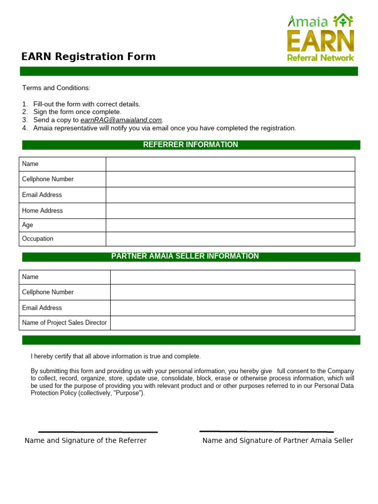 EARN Registration Form Instructions | PDF