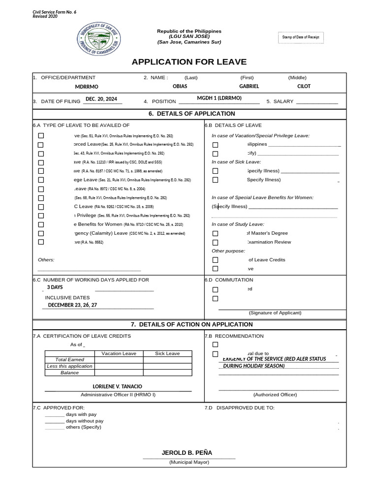 Leave Form (1) | PDF | Parental Leave | Sick Leave