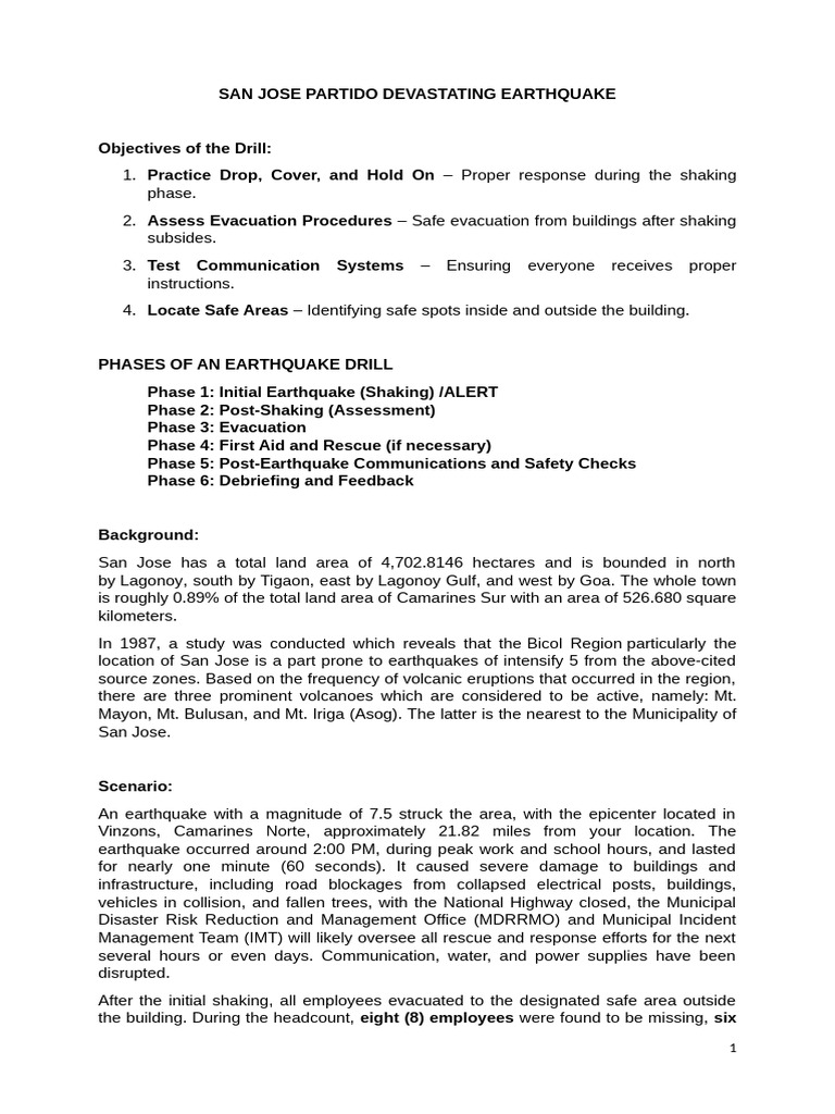 San Jose Earthquake Drill Overview | PDF | Emergency Evacuation ...