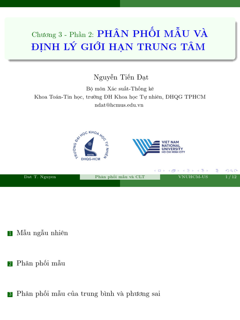 5-XSTK-Chương3 - 2-Phân Phối Mẫu Và CLT | PDF