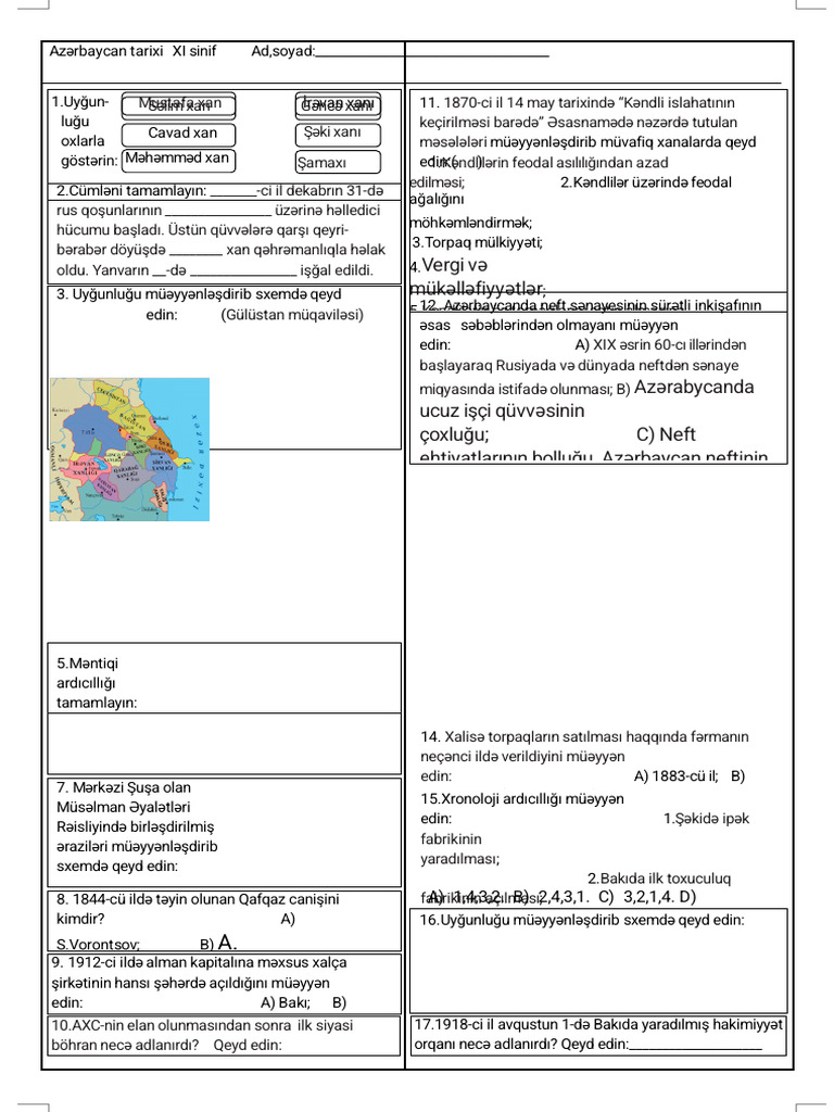 Azərbaycan Tarixi XI Sinif BSQ 1 | PDF