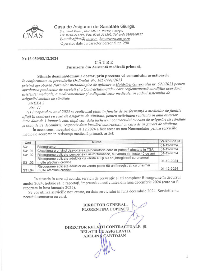 ADRESA CAS Riscograme | PDF