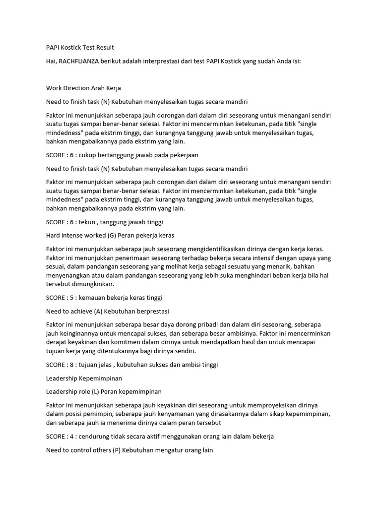 PAPI Kostick Test Result | PDF