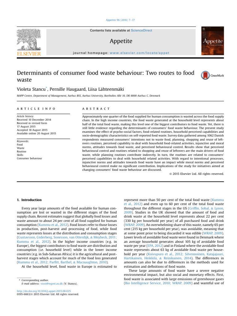 Consumer Food Waste Behavior Factors | PDF | Behavior | Waste