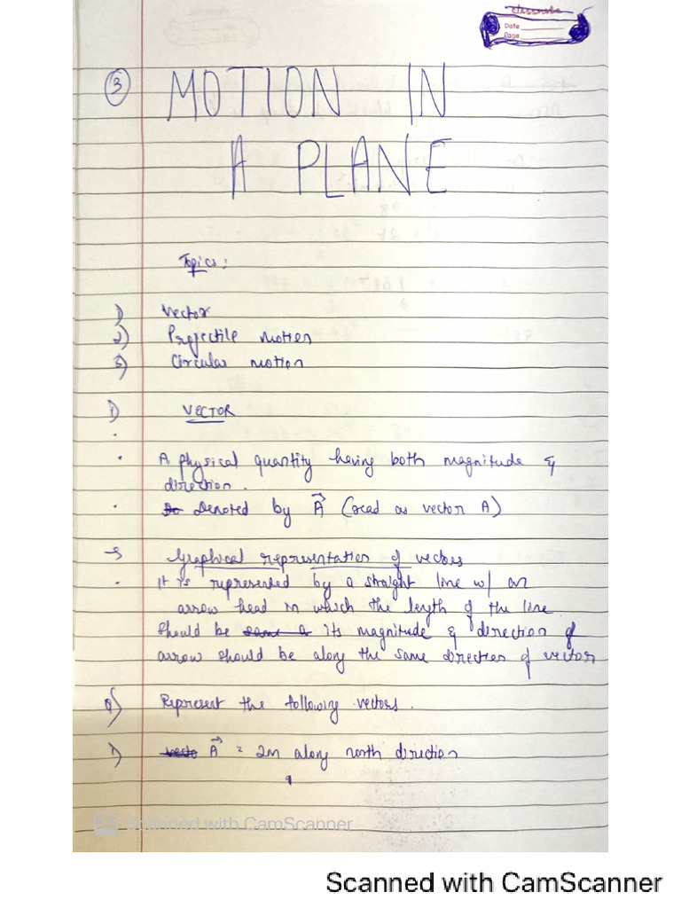 Motion in a plane notes | PDF