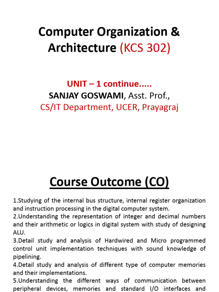COA UNIT 1 Goswami Final | PDF | Central Processing Unit | Microcontroller