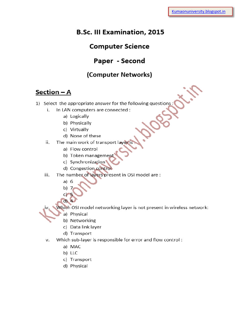 BSC III CS Paper II ComputerNetworks 2015 | PDF