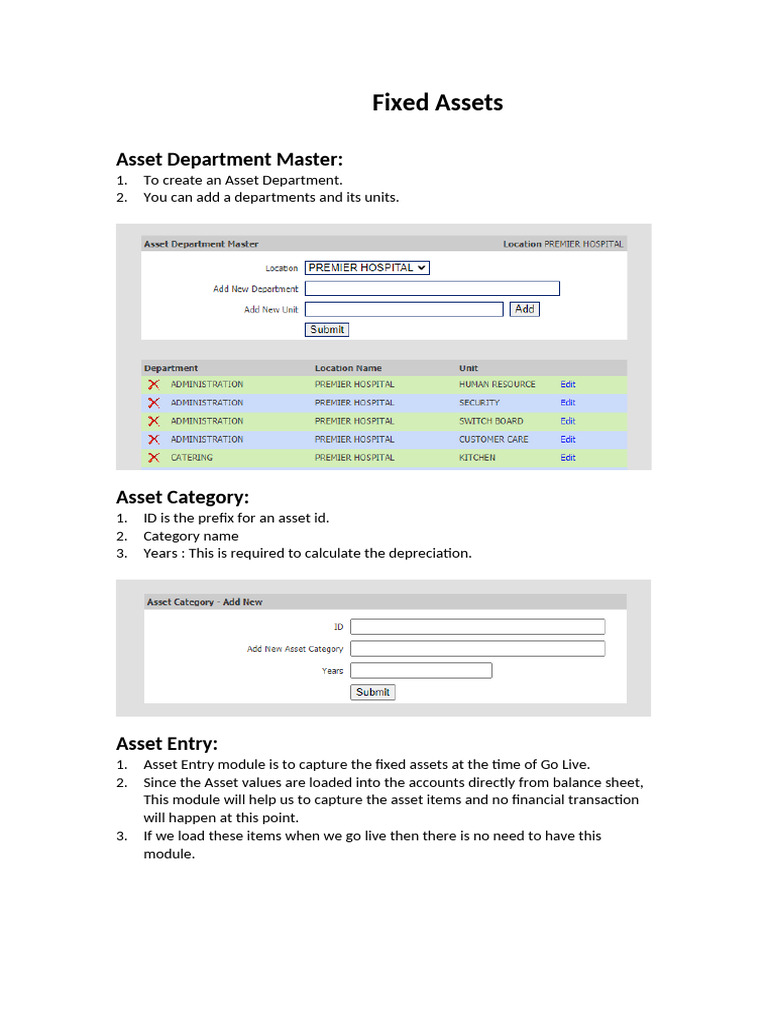 Fixed Assets Module Documentation | PDF | Depreciation | Book Value