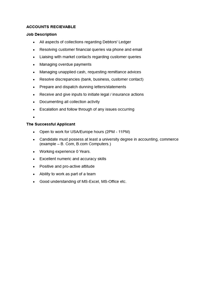 Accounts Receivable Job Description | PDF