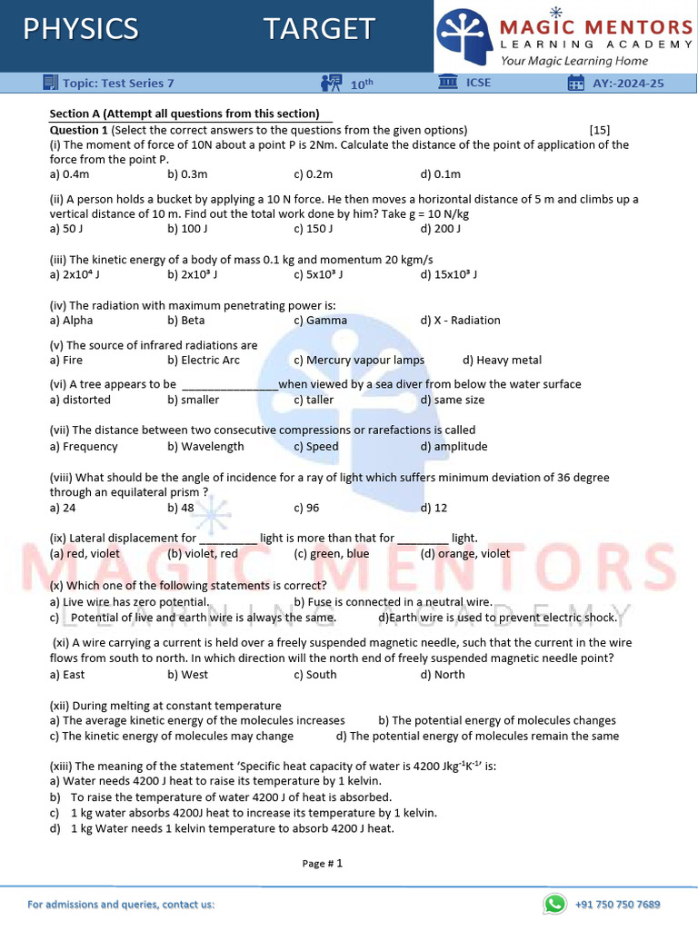 ICSE 2025 Physics Question Paper | PDF | Electrical Resistance And ...