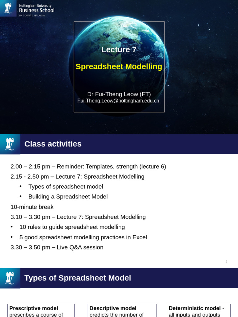 Lecture7 Spreadsheet Modelling Pdf Spreadsheet Microsoft Excel