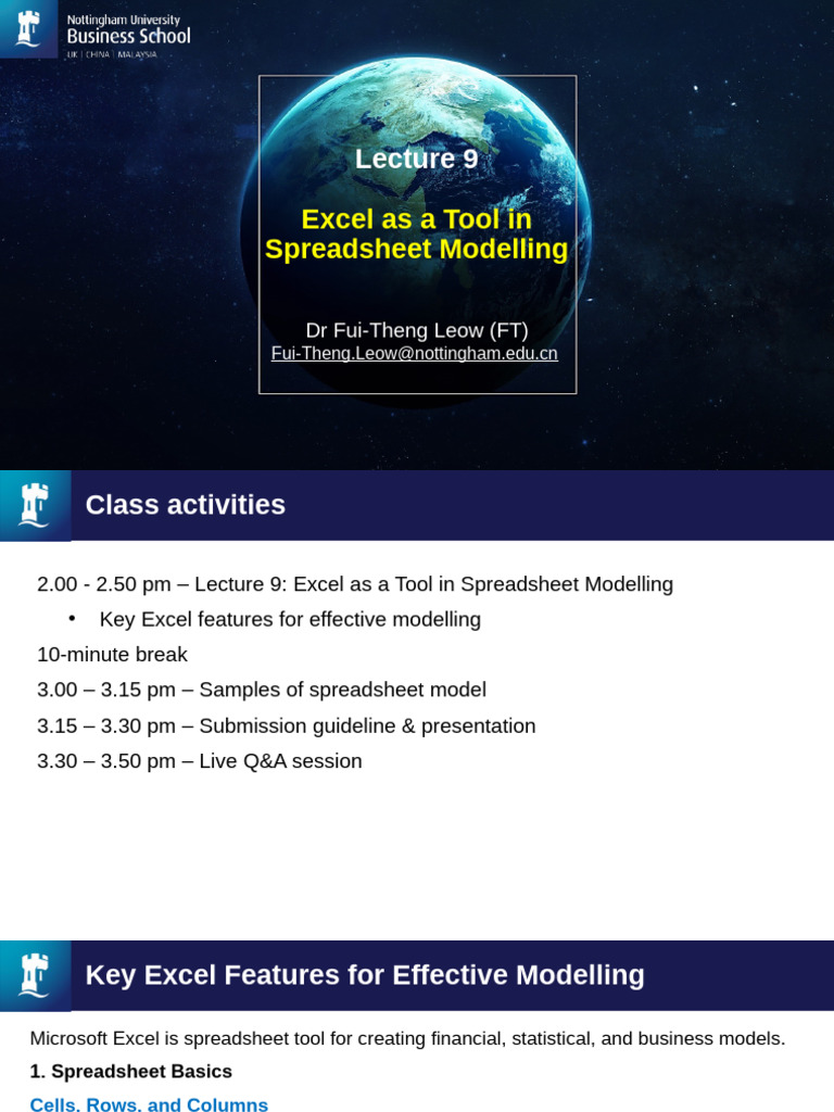 Excel Modelling for Students | PDF | Microsoft Excel | Spreadsheet