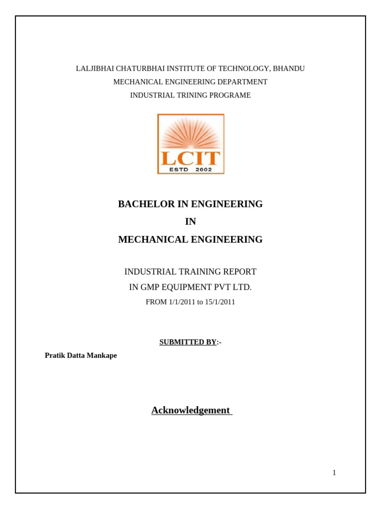 Mechanical Engineering Training Report | PDF | Pump | Washing Machine
