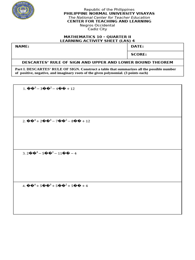 Descartes' and Upper and Lower Bound Theorem | PDF