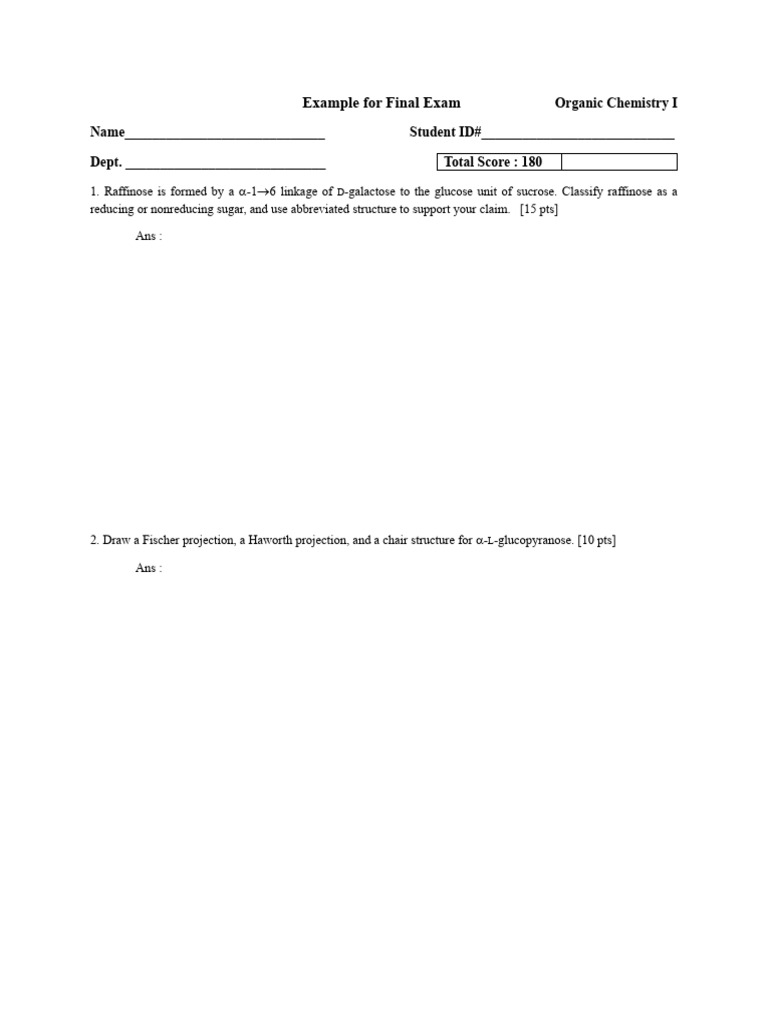 Organic Chemistry 1 Exam Examples | PDF | Aldehyde | Glucose