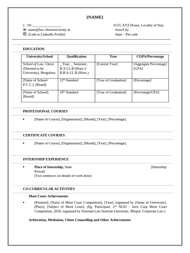 CV - Format - 2019 (1) .Doc From Twinkle | PDF | Legal Education | Justice