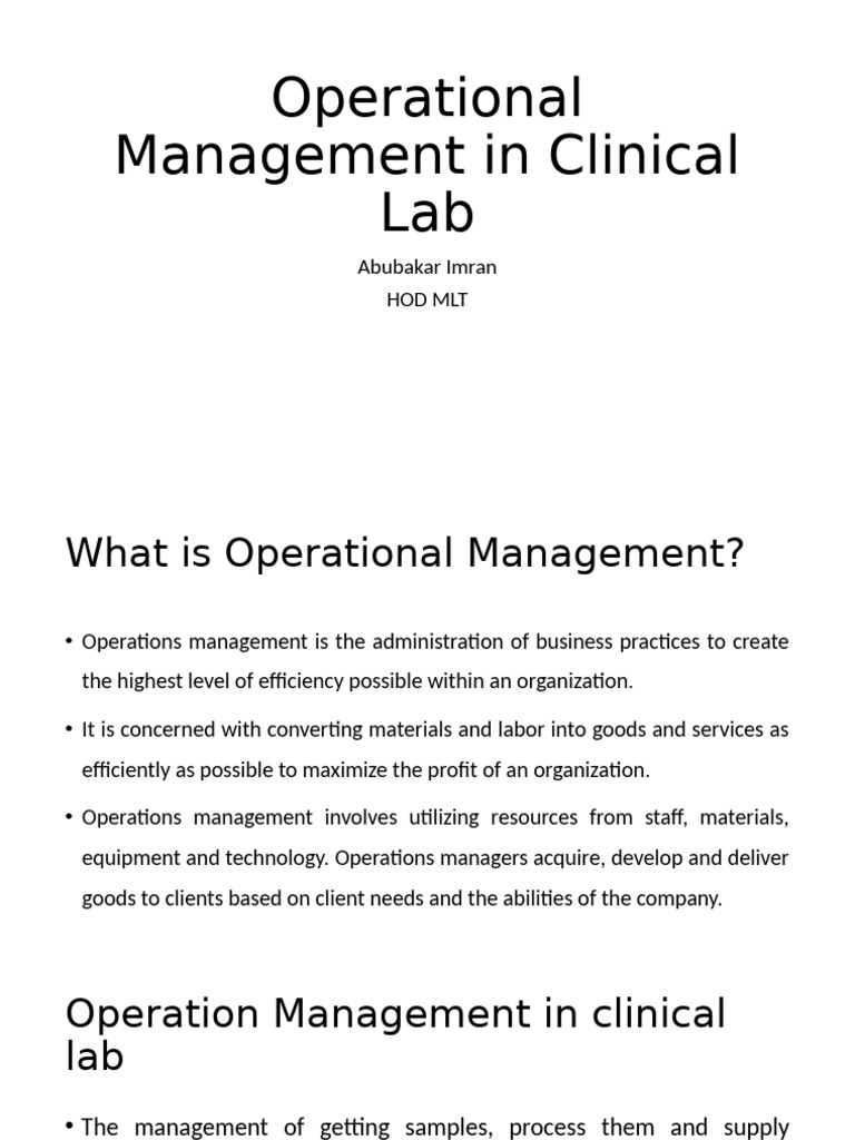 Operational Management in Clinical Labs | PDF | Swot Analysis | Business