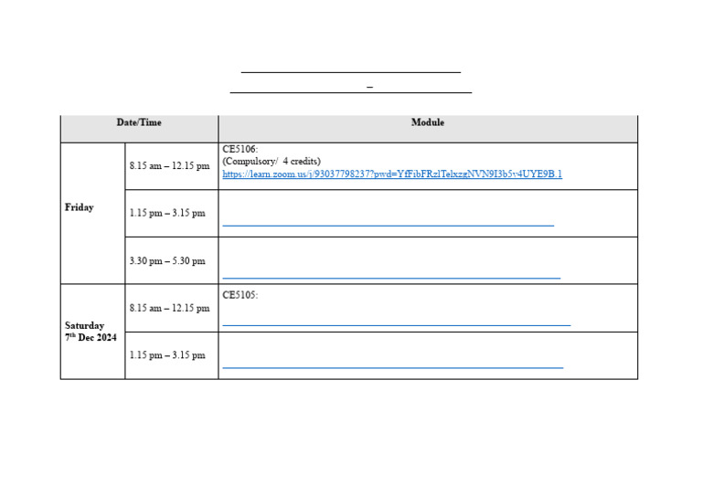 Semester 1 - Timetable Week 1 | PDF