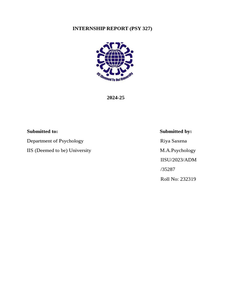 Internship Report | PDF | Anxiety | Obsessive–Compulsive Disorder