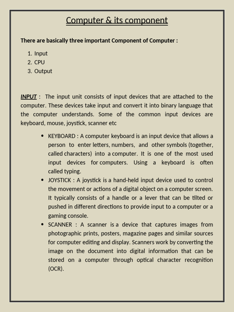 There Are Basically Three Important Component of Computer | PDF | Input ...