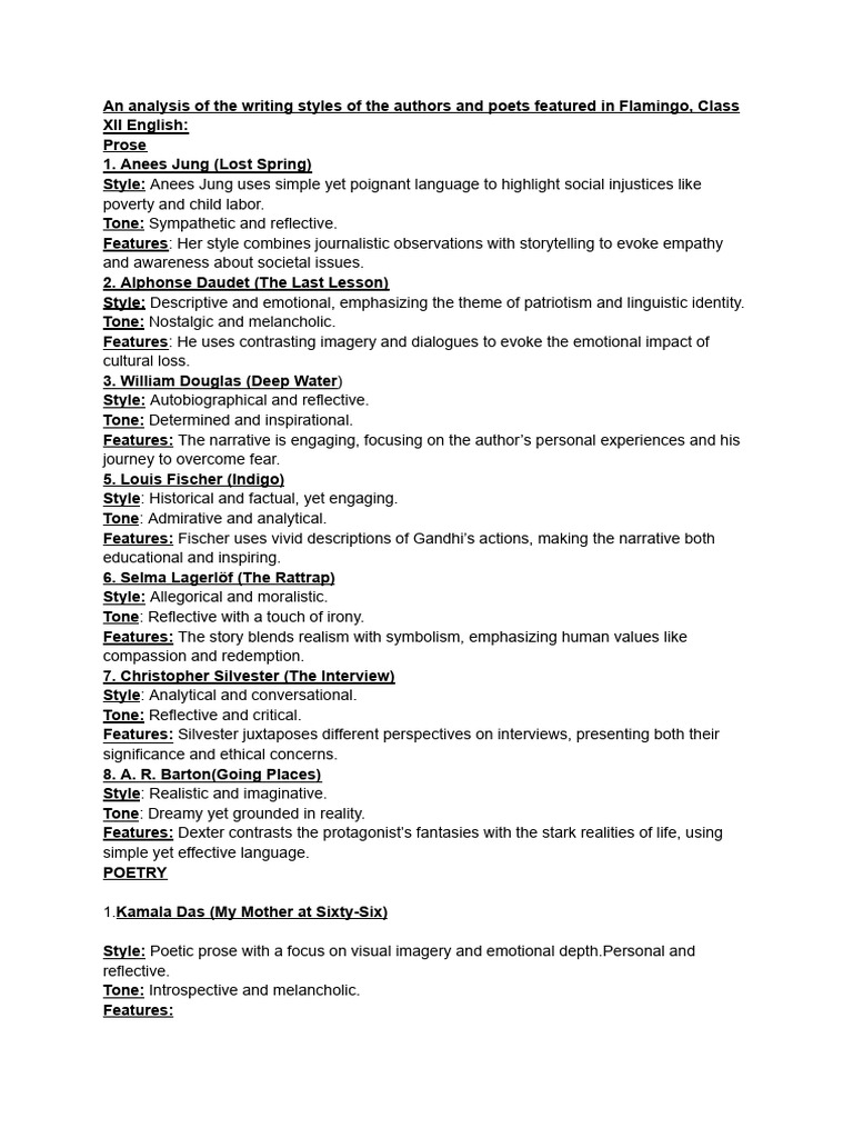 Writing Styles in Class 12 English | PDF | Narrative | Poetry