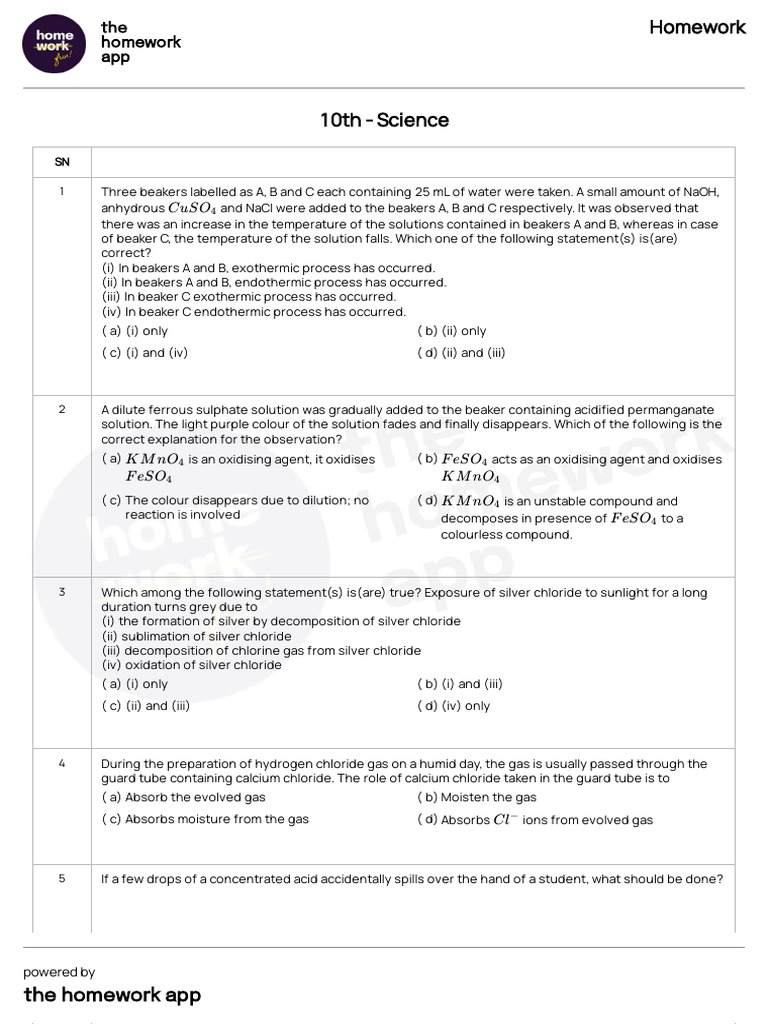 Science Quiz for 10th Graders | PDF | Chloride | Oxide