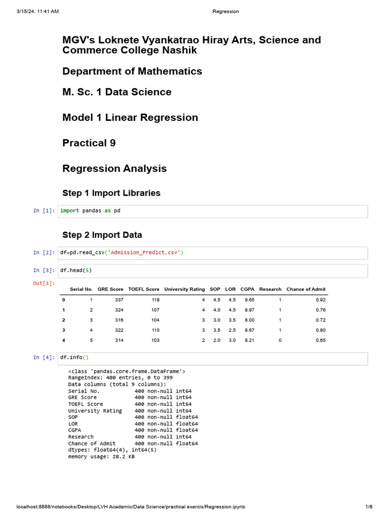 Regression Prac 9 Pdf Regression Analysis Statistical Analysis