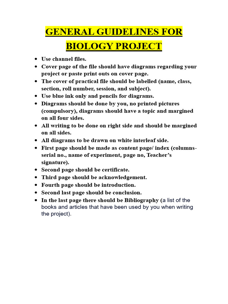 Biology Project Guidelines for Class XI | PDF