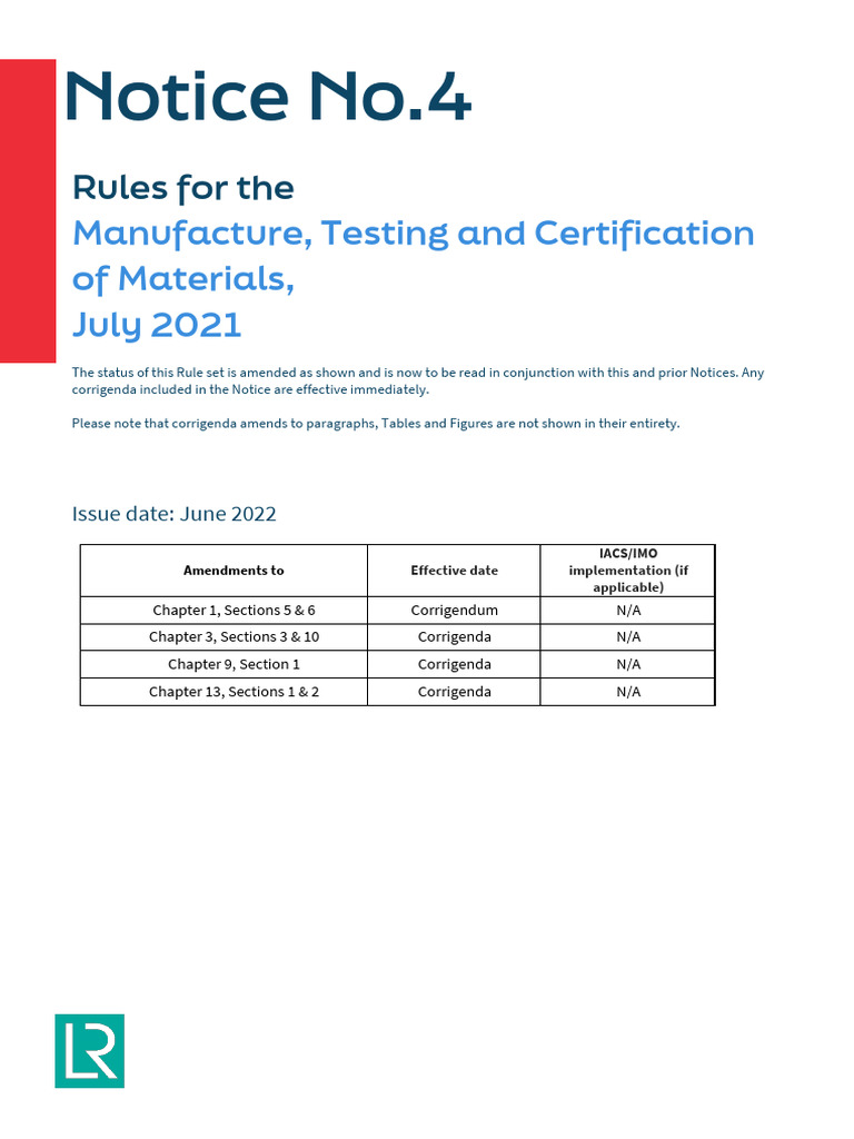 Notice No.4 Rules For The Maufacture, Testing and Certification of ...