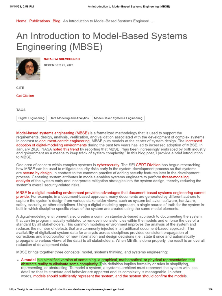 An Introduction To Model-Based Systems Engineering (MBSE) | PDF | Conceptual Model | System