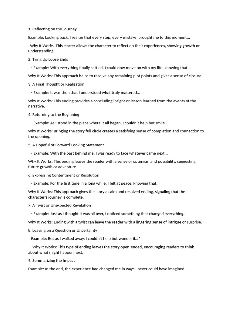 Narrative Ending Paragraph Starters | PDF