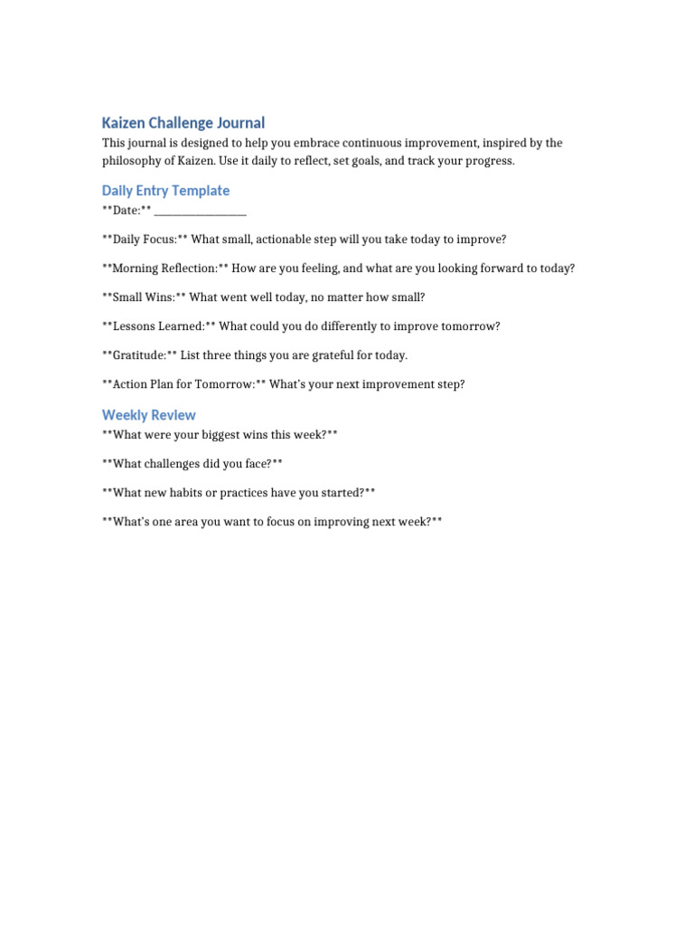 Kaizen Challenge Journal Template | PDF