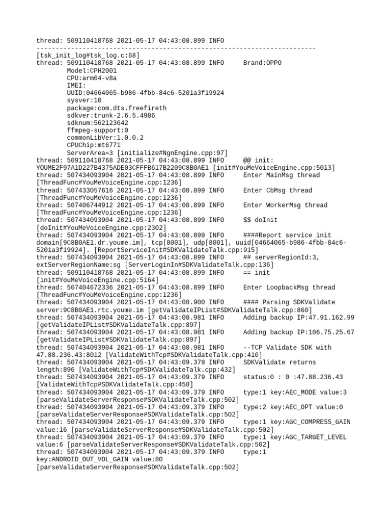 OPPO CPH2001 YouMeVoiceEngine Log | PDF | Communications Protocols ...