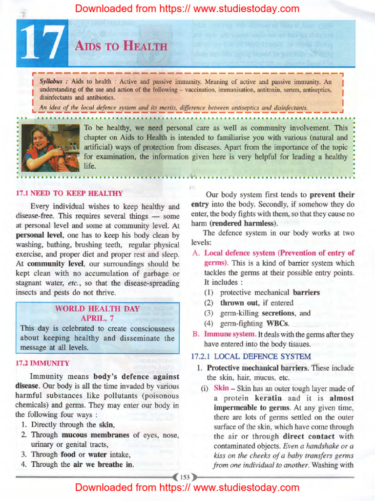 ICSE Selina Class 9 Biology Chapter 17 Aids To Health | PDF