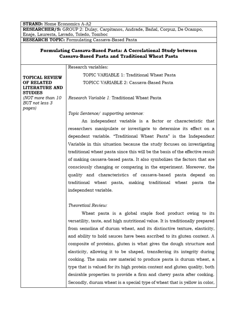 Cassava vs. Wheat Pasta Study | PDF | Pasta | Wheat