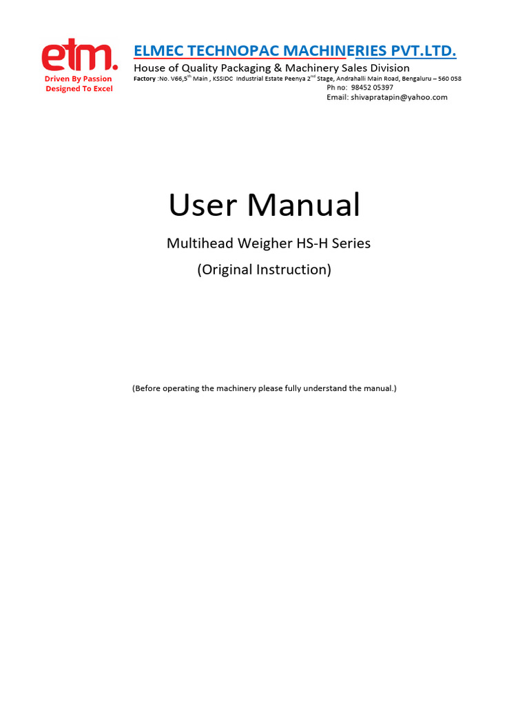 Multihead Weigher HS-H User Manual | PDF | Machines | Packaging And ...