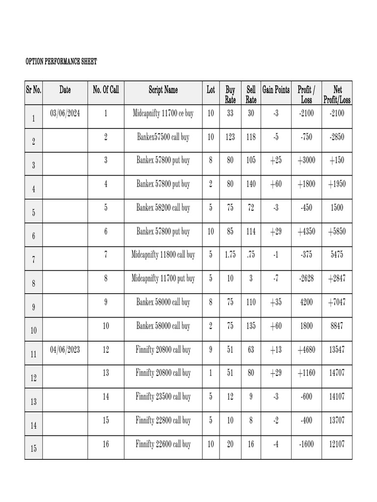 Option Performance Sheet | PDF