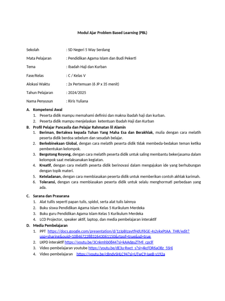 Pembelajaran Haji dan Kurban SD | PDF