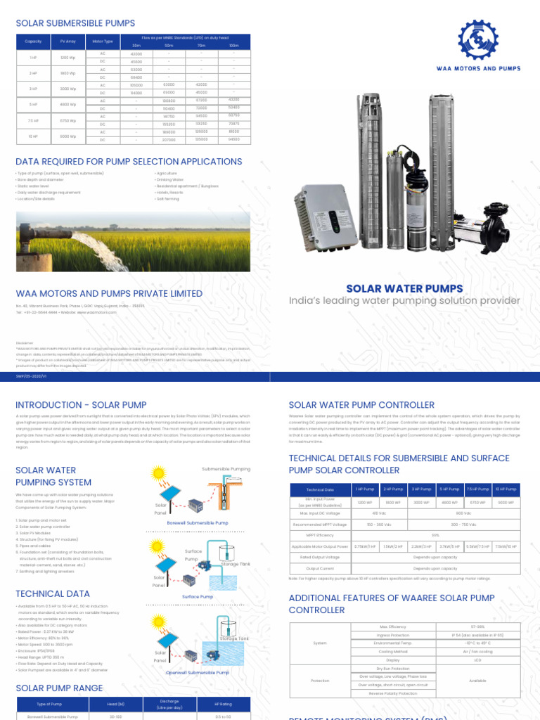 Solar Pump Datasheet - Waaree Pumps | PDF | Solar Power | Photovoltaics