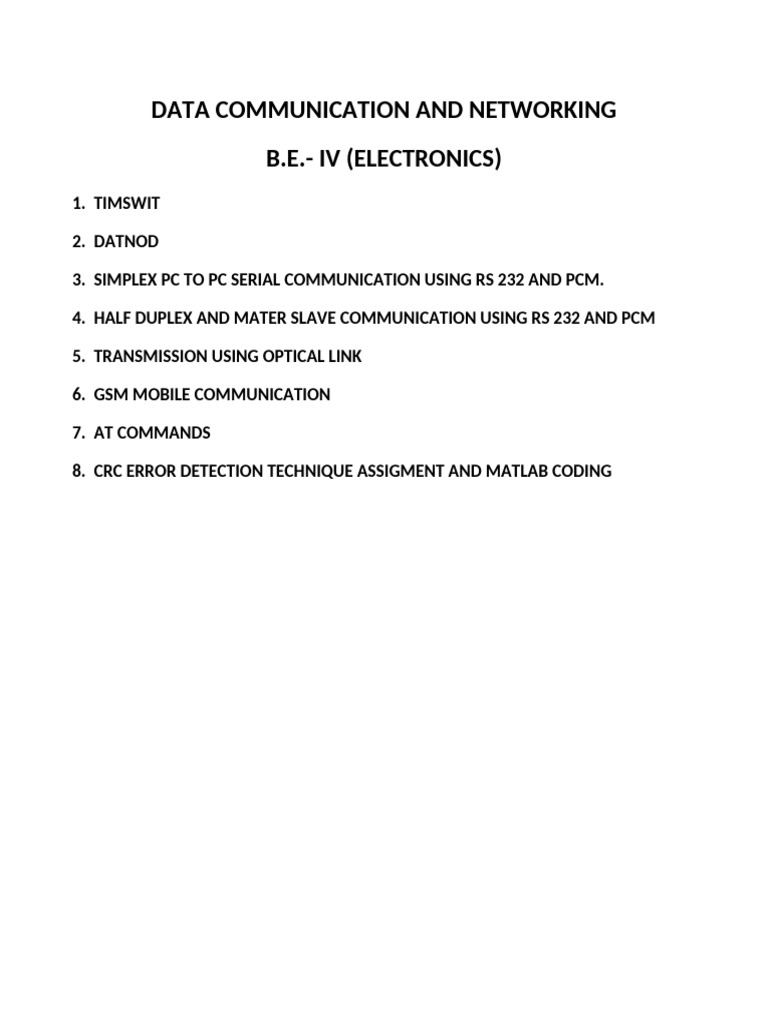 BE - IV Lab List - DCN | PDF