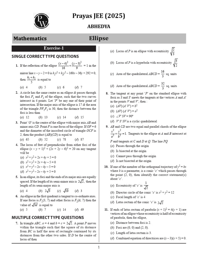 Ellipse Geometry and Tangent Problems | PDF | Ellipse | Elementary Geometry
