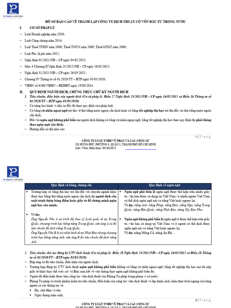 VPP - Hồ Sơ Báo Cáo Về TL Công Ty Dịch Thuật VĐT Trong Nước | PDF