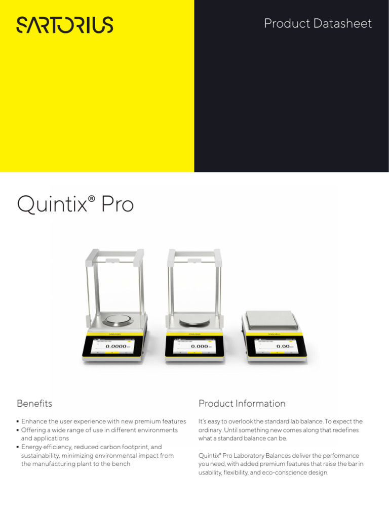 Analytical Balance Lab Weighing Quintix Pro Datasheet en Sar 1 Data ...
