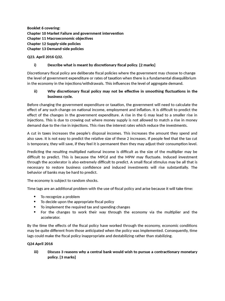 Booklet 6 - Essay Type Questions | PDF | Fiscal Policy | Fiscal Multiplier