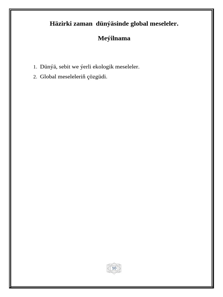 Häzirki Zaman Dünýäsinde Global Meseleler | PDF