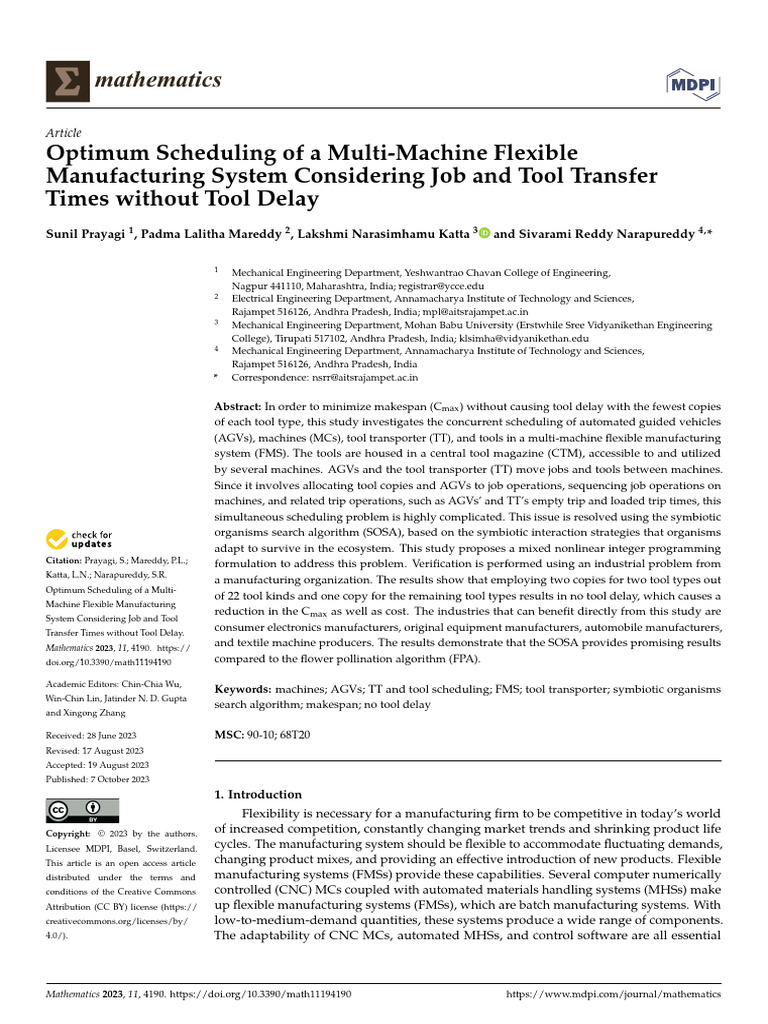 Optimum Scheduling of A Multi-Machine Flexible Man | PDF | Genetic Algorithm | Mathematical ...